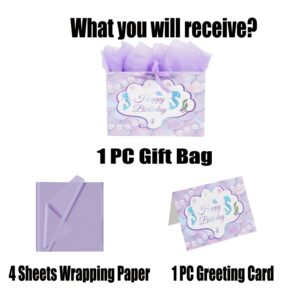 Linelglobal Large Mermaid Gift Bag with Wrapping Paper for Women Girl Birthday 12.6"