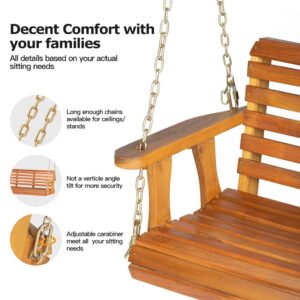 Panana Acacia Wood Porch Swing 2-Seater Outdoor Wooden Swing Bench with Hanging Chains for Garden Backyard Deck Patio