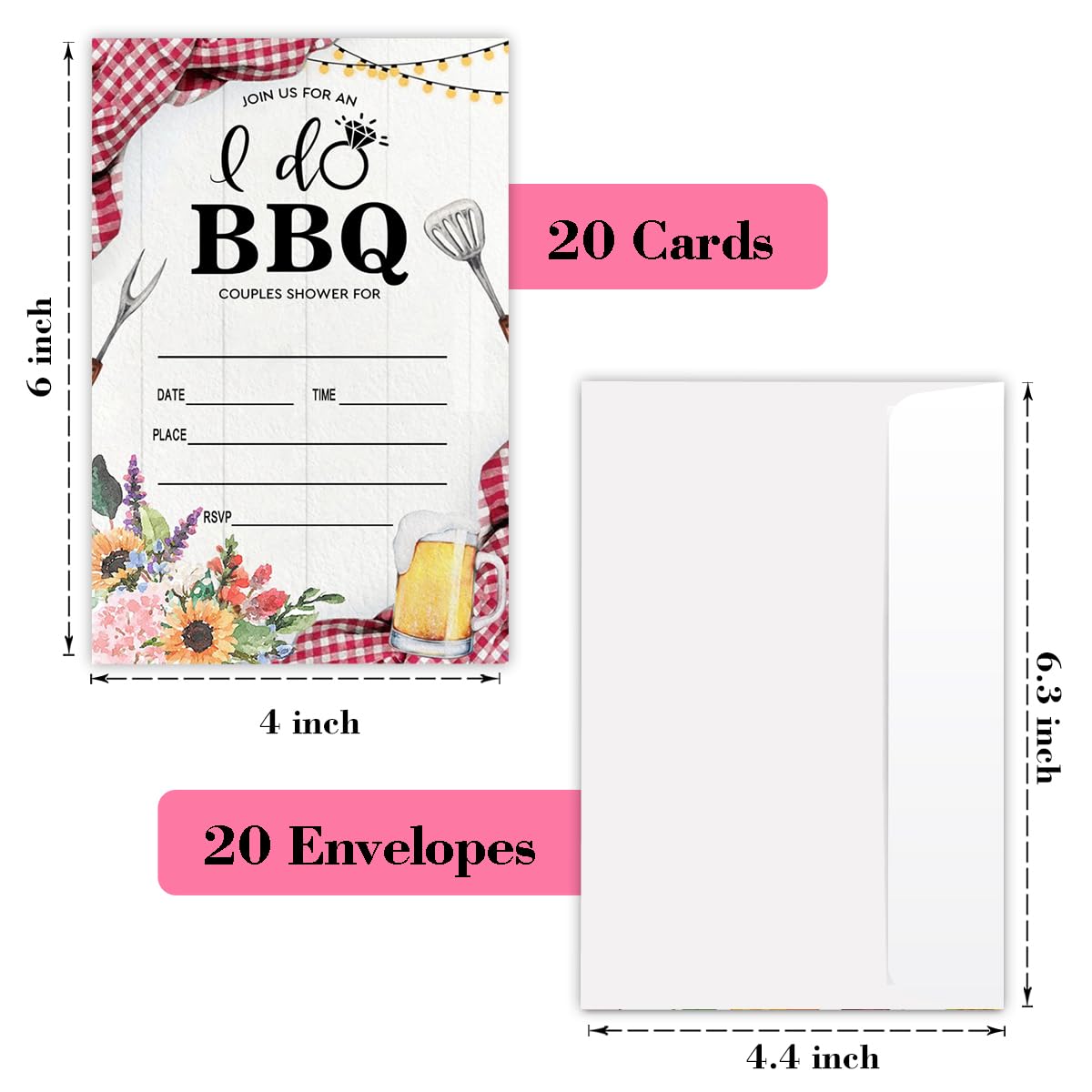 LONLONBANG I Do BBQ Invitations with Envelopes for Wedding Bridal Shower Couple Shower Invites Barbeque Picnic Grill Cook Out Invite Cards Rehearsal Dinner Picnic Party Invitations -L794