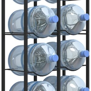 mocomax 5 Gallon Water Jug Rack, Detachable Water Bottle Holder for 8 Bottles, 4 Tier Heavy Duty Water Cooler Jug Rack, Water Bottle Organizer Storage Rack for Kitchen, Office, Living Room, Black