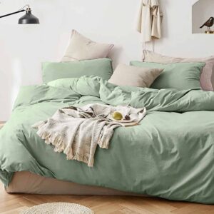 KimLuxz Sage Green Duvet Cover Full Size 3 Pieces, Soft & Lightweight Light Green Quilt Cover Set - 1 Neutral Duvet Cover with Zipper (80x90) and 2 Pillowcases for Women Men