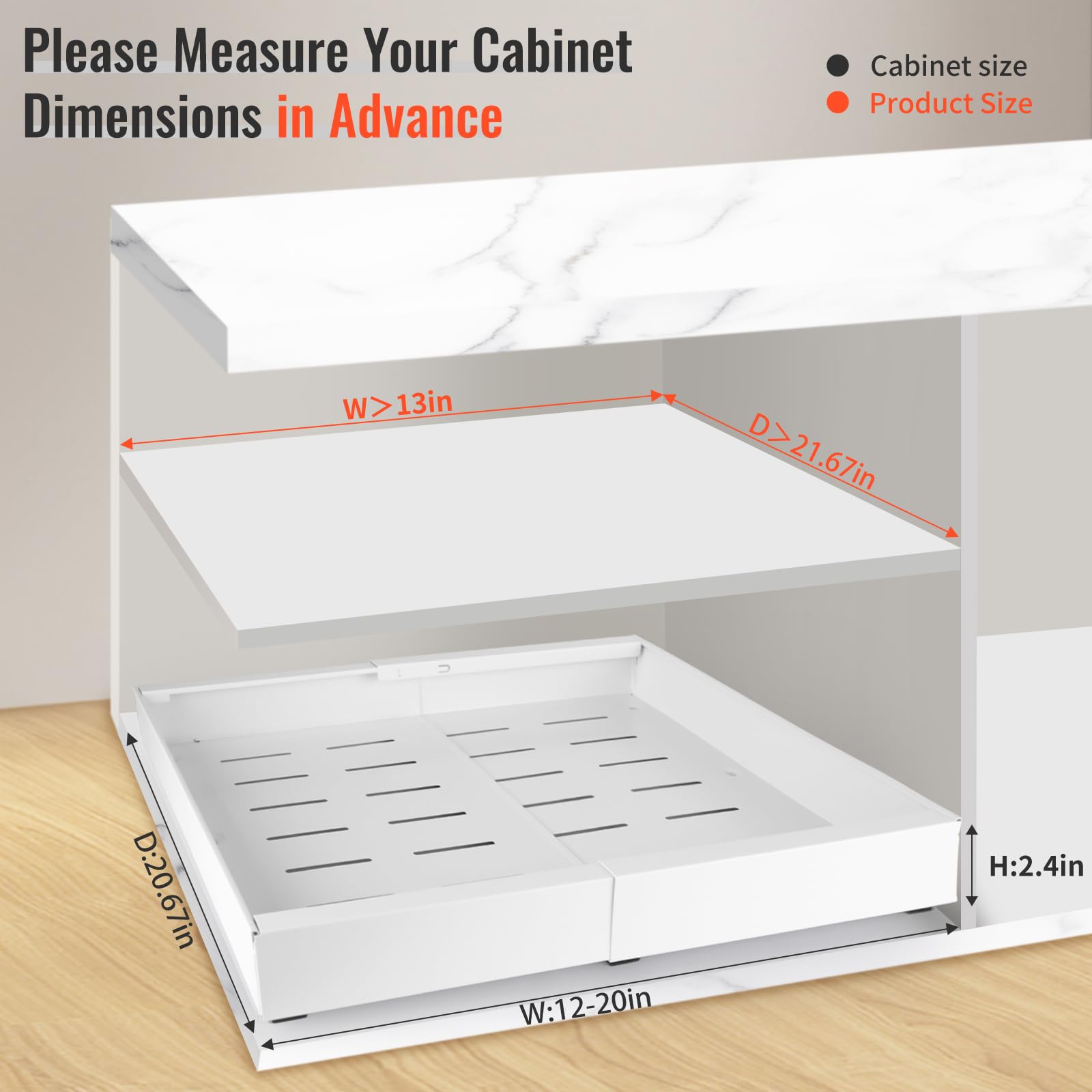 21" Deep Expandable Pull Out Cabinet Organizer,(12"-20")Slide Out Drawers For Kitchen Cabinets,Adhesive With Nano Film, Peel and stick Pull Out Drawers For Cabinets In Kitchen, Pantry (white)