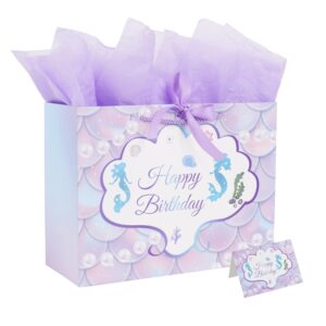 linelglobal large mermaid gift bag with wrapping paper for women girl birthday 12.6"