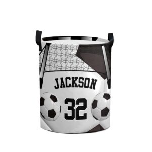 custom laundry hamper,soccer sport black laundry basket round clothes storage basket for bedroom, 14.17x19.68 in