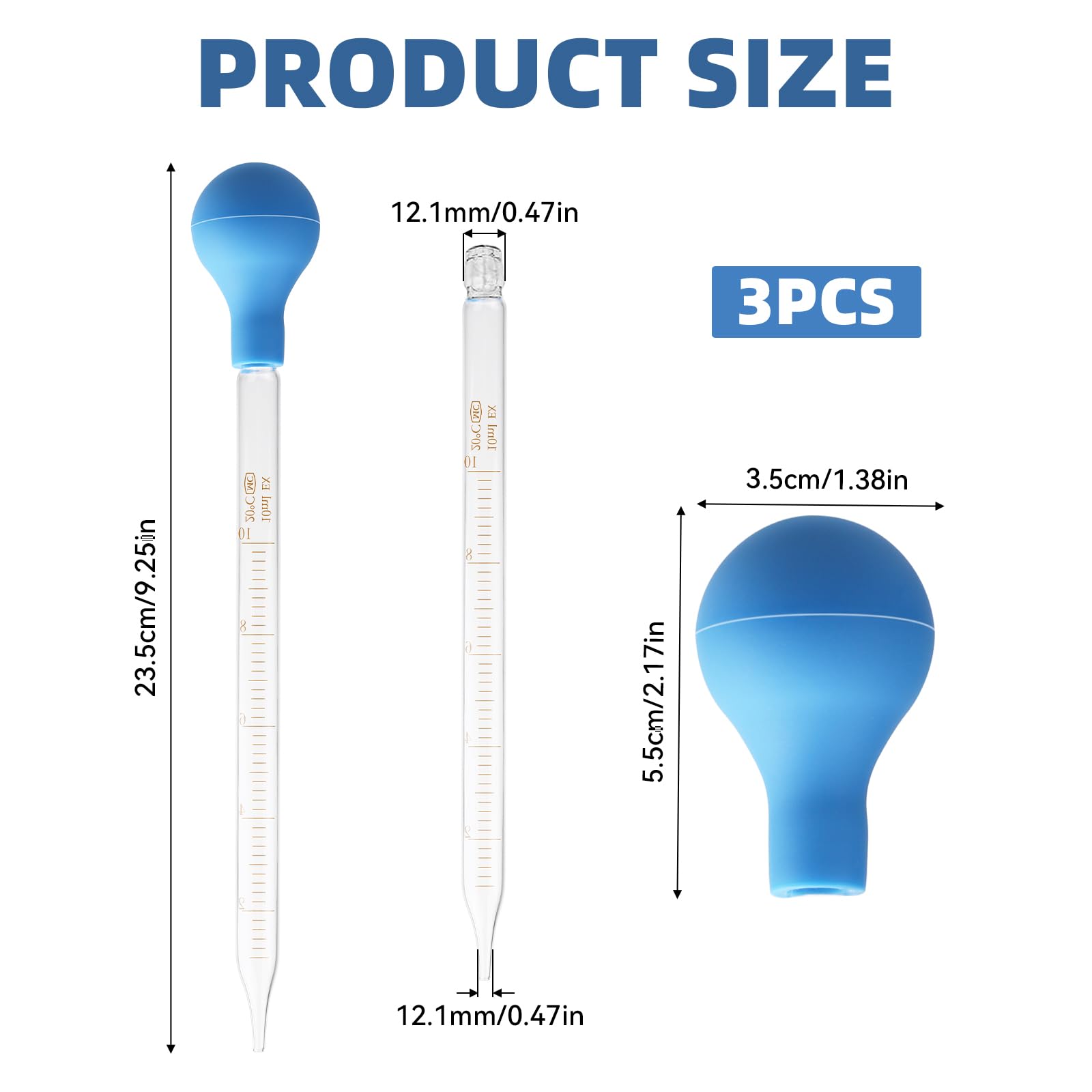 10 ml Glass Pipettes Dropper Glass Graduated Dropper Pipettes with Rubber Caps, Lab Glass Transfer Pipette Transfer Pipettes for Essential Oil(3 Packs)