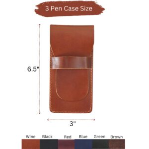 TheAntiq Leather Pen Case, Pen Protector for Fountain Pens, Pen Holder, Pencil Case, Genuine 3 Pen Case, Brown Leather Case for Fountain, Ballpoint & Rollerball Pens, Travel Organizer (3 Pens, Green)