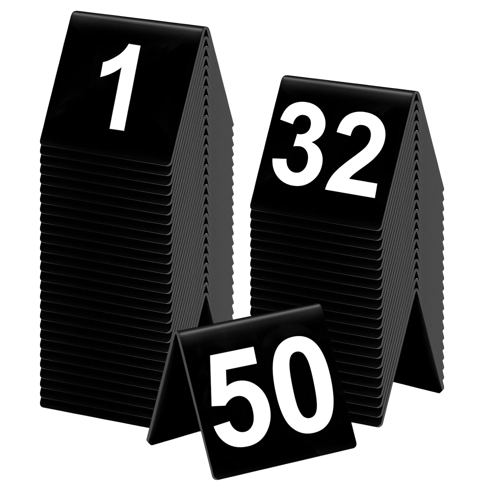 Table Numbers 1 to 50, V-Shaped Black Acrylic Table Numbers, Restaurant Double Sided Printing Table Tents, Wedding Table Card Signs, Waterproof Tabletop Numbers for Banquets, Parties, Business Events