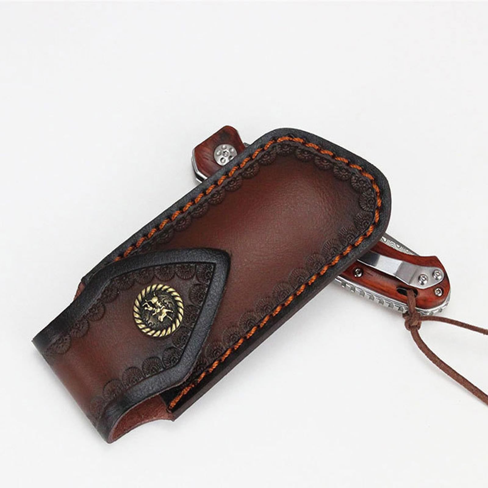 2 Pcs Leather Folding Knife Pouch,Leather Knife Holster with Snap Closure Belt Loop Portable Folding Knife Sheath Excellent Gifts for Men