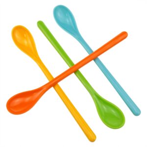 zutisay Long Handle Mixing Spoon Plastic coffee spoon iced tea spoons long spoon Suitable for iced coffee lemonade sundae (white light green pink yellow orange lake blue) -6pcs