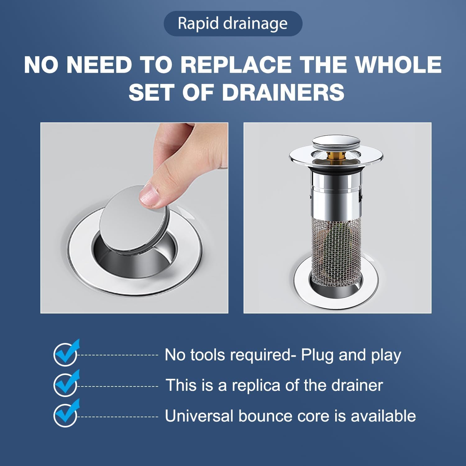 Pop Up Sink Drain Filter,Universal Bathroom Sink Stopper,Basin Sink Plug with Removable Stainless Steel Filter Basket Hair Catcher for US Bathroom Sink Stopper Replacement,Floor Sink Drain Strainer