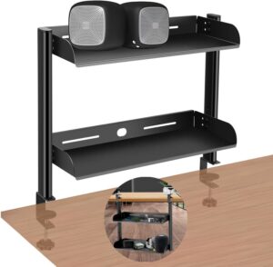 canking clamp on desk shelf black clip above or under table shelves light-weight 2 tier 6" d x 16" w x 16" h