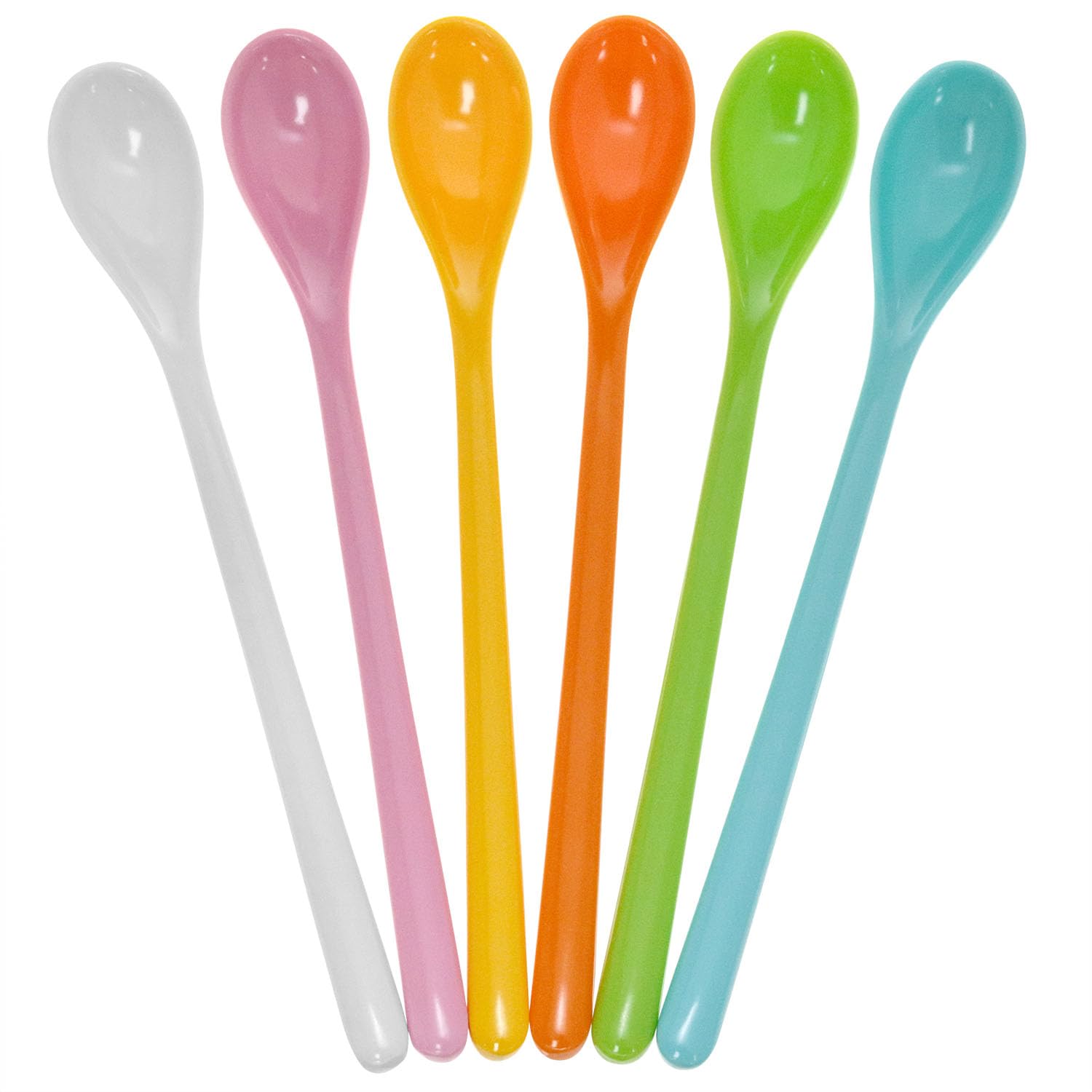 zutisay Long Handle Mixing Spoon Plastic coffee spoon iced tea spoons long spoon Suitable for iced coffee lemonade sundae (white light green pink yellow orange lake blue) -6pcs