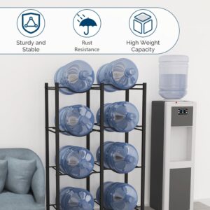 mocomax 5 Gallon Water Jug Rack, Detachable Water Bottle Holder for 8 Bottles, 4 Tier Heavy Duty Water Cooler Jug Rack, Water Bottle Organizer Storage Rack for Kitchen, Office, Living Room, Black