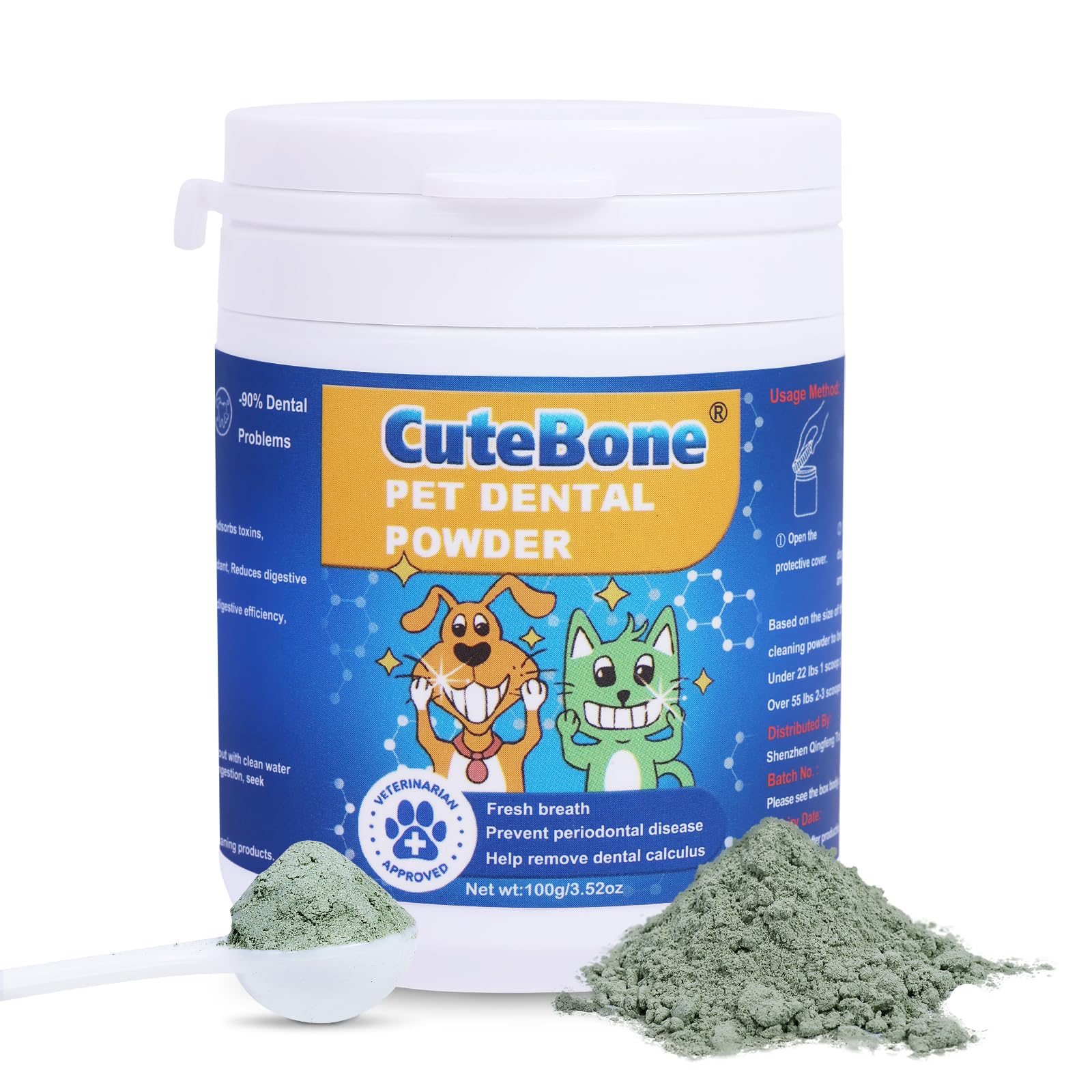 CuteBone Dog Teeth Cleaning Powder - Dog Dental Powder Pet Breath Freshener - Safe & Effective Natural Oral Care Formula Reduces Plaque & Tartar Promotes Healthy Gums Easy-to-Use for Dogs & Cats