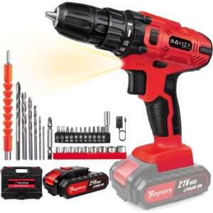 cordless drill set, 21v power drill kit with 398 inch-lbs & torque rating 25+1, 2 variable speeds electric power drill 3/8” keyless chuck with led & 29 pcs accessories electric driver for diy (1.5 ah)