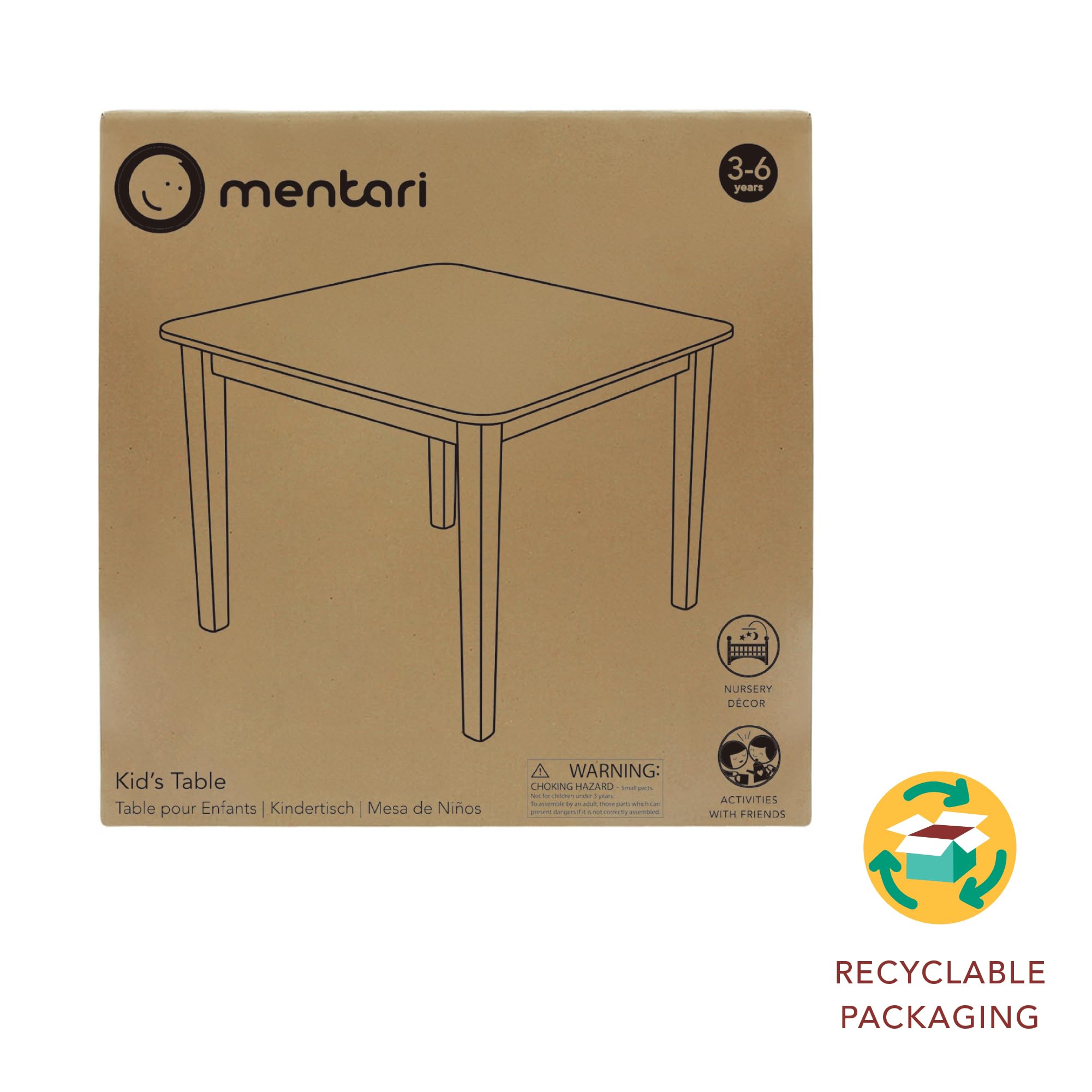 Mentari Toys - Kid’s Table - Wooden Easy Clean Table - Children’s Playroom, Classroom Furniture - Sturdy Table for Play and Learning - Age 3+