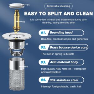 Pop Up Sink Drain Filter,Universal Bathroom Sink Stopper,Basin Sink Plug with Removable Stainless Steel Filter Basket Hair Catcher for US Bathroom Sink Stopper Replacement,Floor Sink Drain Strainer