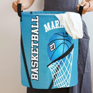 Custom Laundry Hamper,Basketball Blue Laundry Basket Round Clothes Storage Basket for Bedroom, 14.17x19.68 in