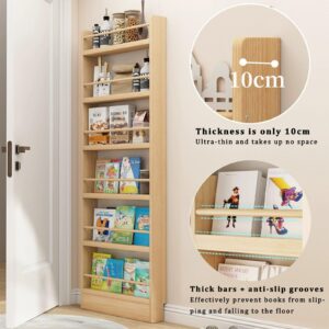 Floor Bookcases Display Racks Tall Thin 10cm Standing 2-8 Tier Bookshelves Wood Frame Behind The Door Open Storage Rack Shelf Book Shelf for Bedroom, Living Room, Home Office