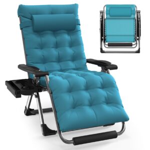 slendor oversized zero gravity chairs xl, 29in padded anti gravity chair, zero gravity lounge chair, folding reclining patio chair w/aluminum alloy lock, headrest, cup holder, light blue