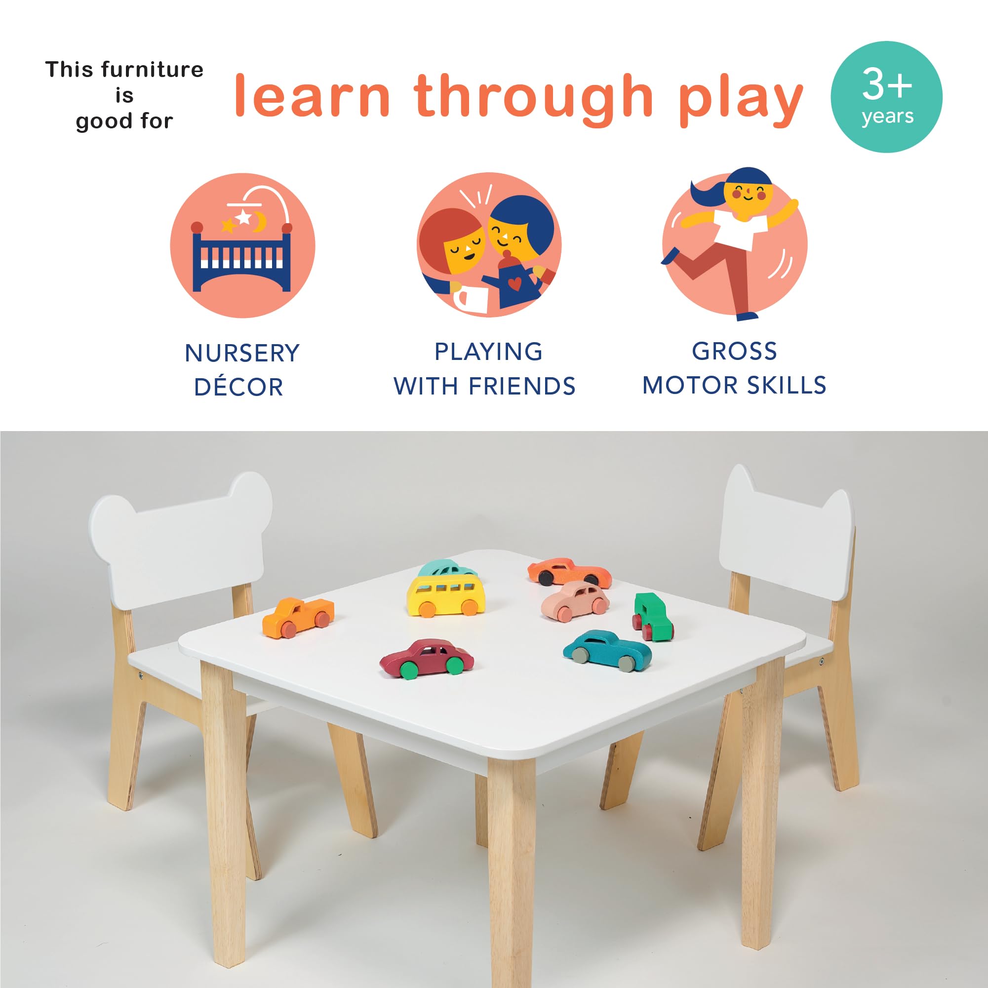 Mentari Toys - Kid’s Table - Wooden Easy Clean Table - Children’s Playroom, Classroom Furniture - Sturdy Table for Play and Learning - Age 3+