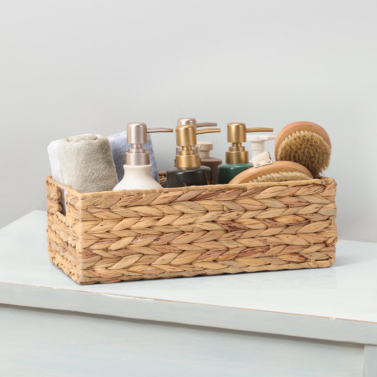 LIANTRAL Wicker Baskets for Organizing 4 Pack, Small Woven Baskets for Shelves, Decorative Water Hyacinth Baskets with Handles, Rattan Basket for Shelf.