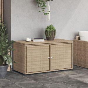 QJBSAVVA Patio Storage Cabinet, Office Cabinet Storage Box Tool Shed Garden Box Suitable for Outside Patio Kitchen Apartments Beige 43.3"x21.7"x23.8" Poly Rattan