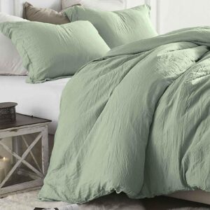 kimluxz sage green duvet cover full size 3 pieces, soft & lightweight light green quilt cover set - 1 neutral duvet cover with zipper (80x90) and 2 pillowcases for women men