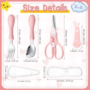 Jingmore 3 Pieces Toddler Utensils with Case 1 Pcs Toddler Fork and Spoon 1 Pcs Baby Food Scissor with Safety Lock Stainless Steel Baby Silverware Set Toddler Travel Essential for Safe Dining (Pink)