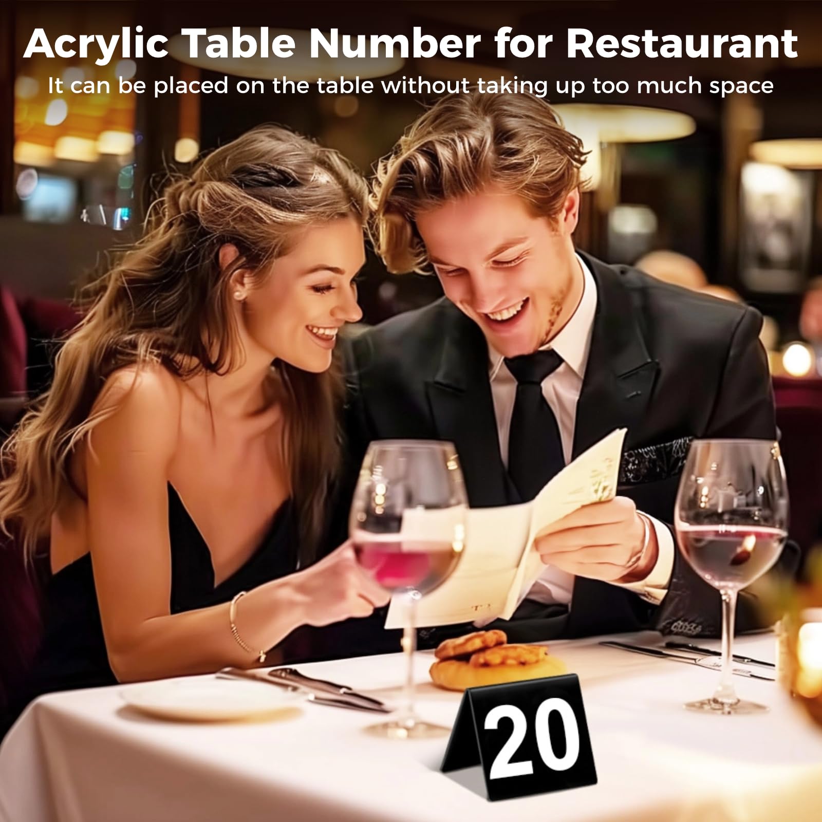 Table Numbers 1 to 50, V-Shaped Black Acrylic Table Numbers, Restaurant Double Sided Printing Table Tents, Wedding Table Card Signs, Waterproof Tabletop Numbers for Banquets, Parties, Business Events