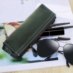 Asspring Genuine Leather Pencil Case Pouch Zipper Pencil Pouch,Stationery Bag Organizer,Makeup Cosmetic Pouch Women Men Adults