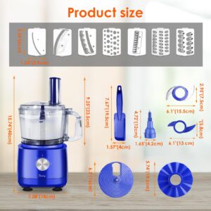 Davivy Food Processor 7 Cup,Built-in Storage Drawer Small Food Processor with 10 set blades,French fry cutting,Wavy slicing for Home Use,3-Speed, Blue,600W