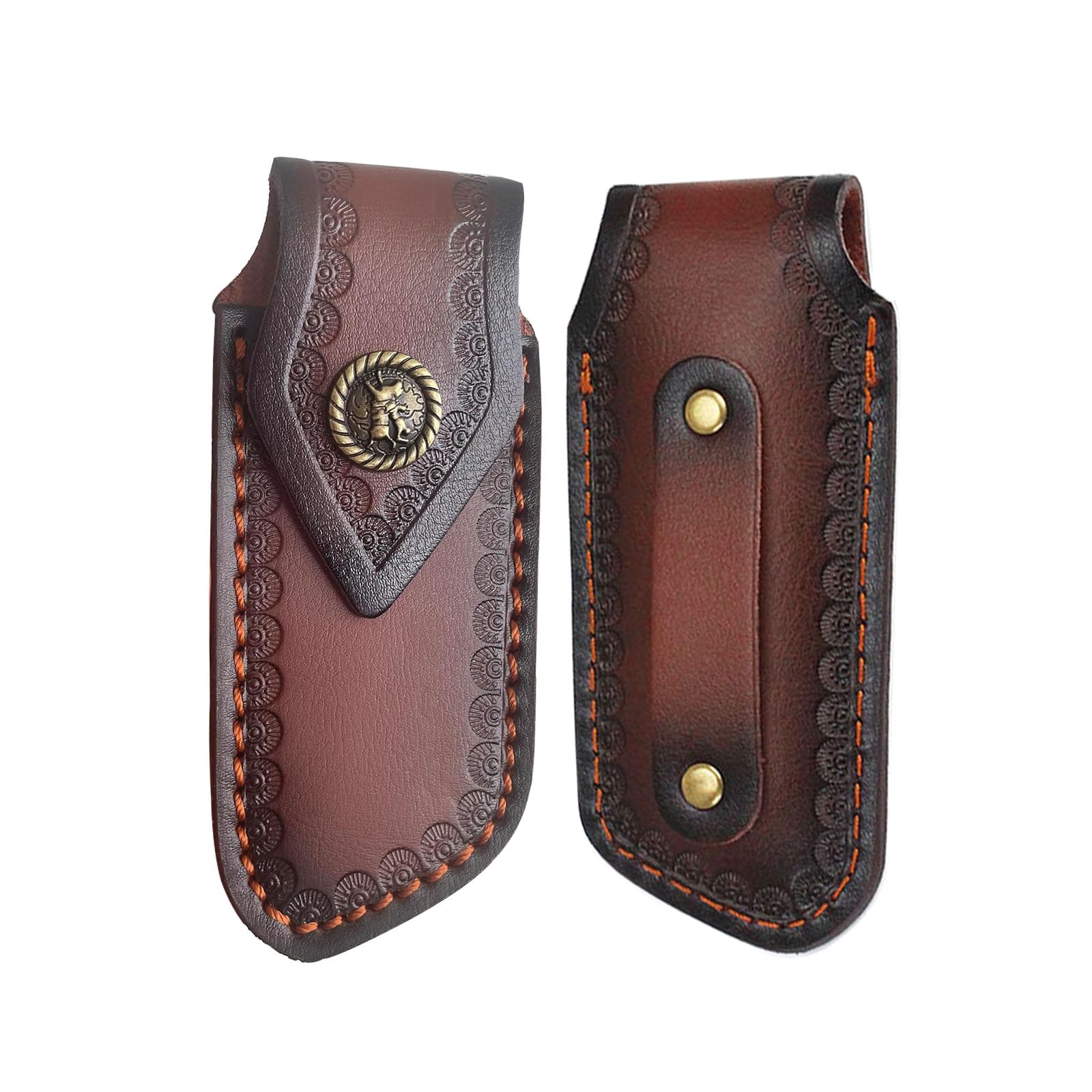 2 Pcs Leather Folding Knife Pouch,Leather Knife Holster with Snap Closure Belt Loop Portable Folding Knife Sheath Excellent Gifts for Men