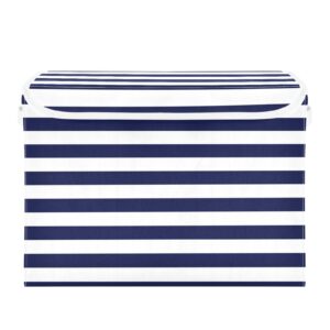 yettasbin navy blue stripes storage basket with lid and handles, large collapsible fabric storage bins sturdy storage organizer for shelves, closet, bedroom, school, office, home decor