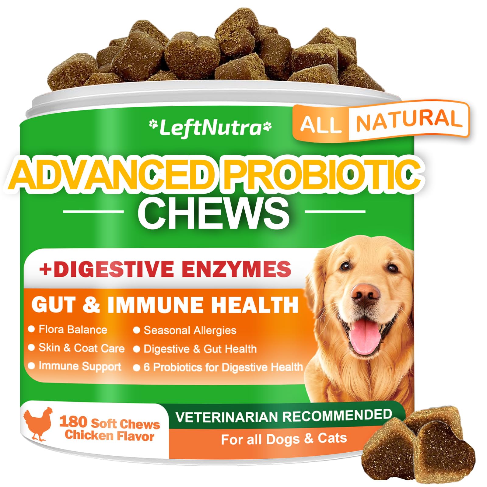 Probiotics for Dogs: Advanced Dog Probiotics & Digestive Enzymes, Digestion & Health Supplement, Support Gut Health, Itchy Skin, Immunity,Yeast Balance, Prebiotics Fiber Supplement Reduce Diarrhea,Gas