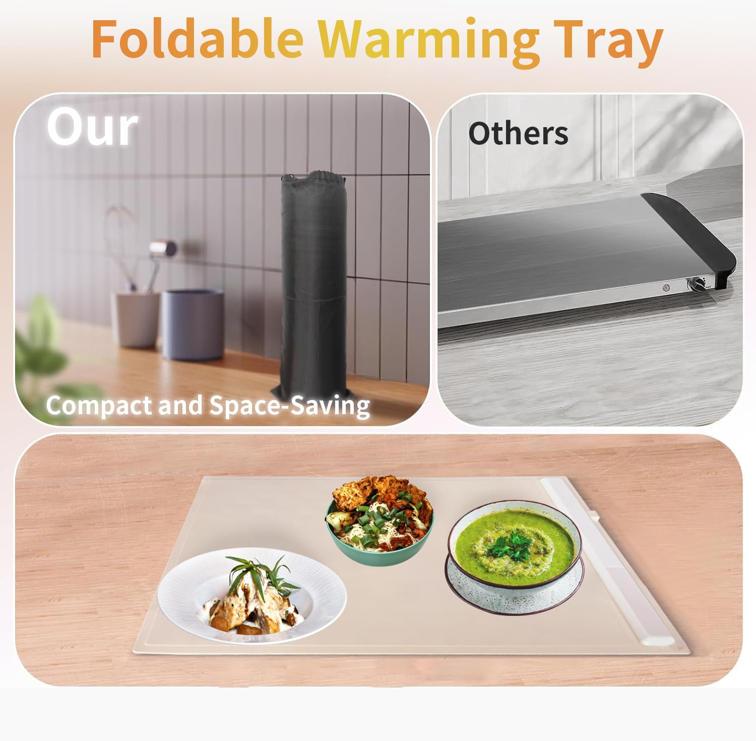 NWK Electric Warming Tray - Full Surface Heating, Rollable & Portable,Premium Silicone Nano-Material, 3 Temperature Settings, Auto Shut-Off -Versatile Food Warmer for Gatherings,Parties, Everyday Use