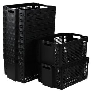 begale 12 pack large plastic storage baskets organizer, black stacking storage basket bin for pantry, shelves