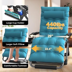 Slendor Oversized Zero Gravity Chairs XL, 29IN Padded Anti Gravity Chair, Zero Gravity Lounge Chair, Folding Reclining Patio Chair w/Aluminum Alloy Lock, Headrest, Cup Holder, Light Blue