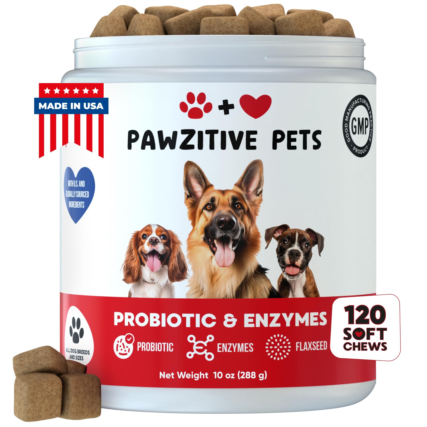 Canine Probiotics for Digestive Health - Immune Support Supplement for Dogs of All Breeds - Enzymes & Probiotics for Pets - Soft Chews