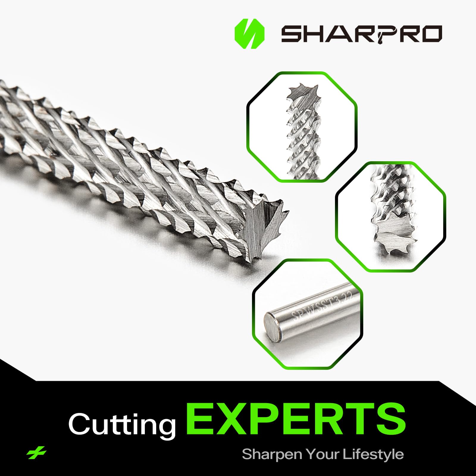 SHARPRO Tungsten Carbide Bur Die Grinder Drill Bit 1/8 Inch Shank and 1/8 Inch Cutting Dia. Milling Cutter for Dremel Bit Rotary Tools PCB Wood HDF Carbon Fiber and Hand-held Router Metal Grinding