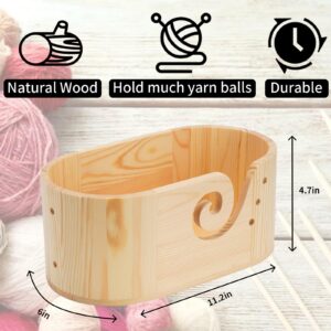 Knitting Yarn Bowl - Smooth Crochet Bowl Swirl Design - Wooden Yarn Bowl Large Size for Yarn skeins - Oval Wooden Bowl with Carved Holes Crochet Hook Rests - Portable Knitting Accessories