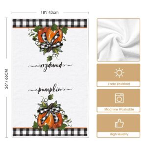 Artoid Mode Buffalo Plaid Bowknot Pumpkin Fall Kitchen Towels Dish Towels, 18x26 Inch Farmhouse Sunflower Thanksgiving Decoration Hand Towels Set of 2