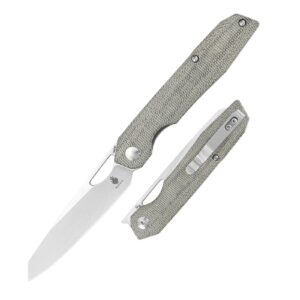 kizer genie pocket knife 3.39 inches 154cm steel blade edc knife green micarta handle folding pocket knife thumb hole openers camping hunting knife v4545c1