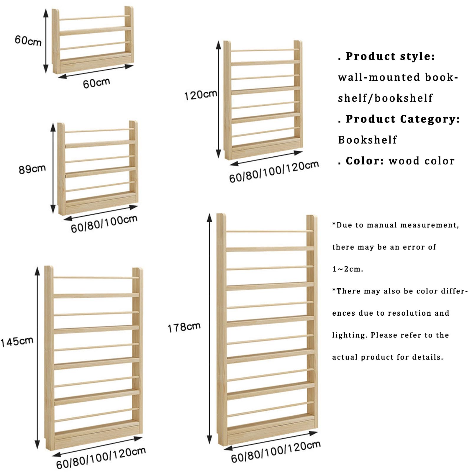 Floor Bookcases Display Racks Tall Thin 10cm Standing 2-8 Tier Bookshelves Wood Frame Behind The Door Open Storage Rack Shelf Book Shelf for Bedroom, Living Room, Home Office