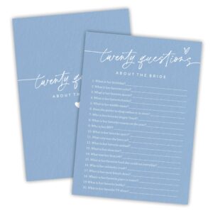 nuckxy bridal shower game cards - twenty questions about the bride - 30 pcs blue minimalism wedding game cards, engagement party game, modern bridal shower party favor & decorations - b05