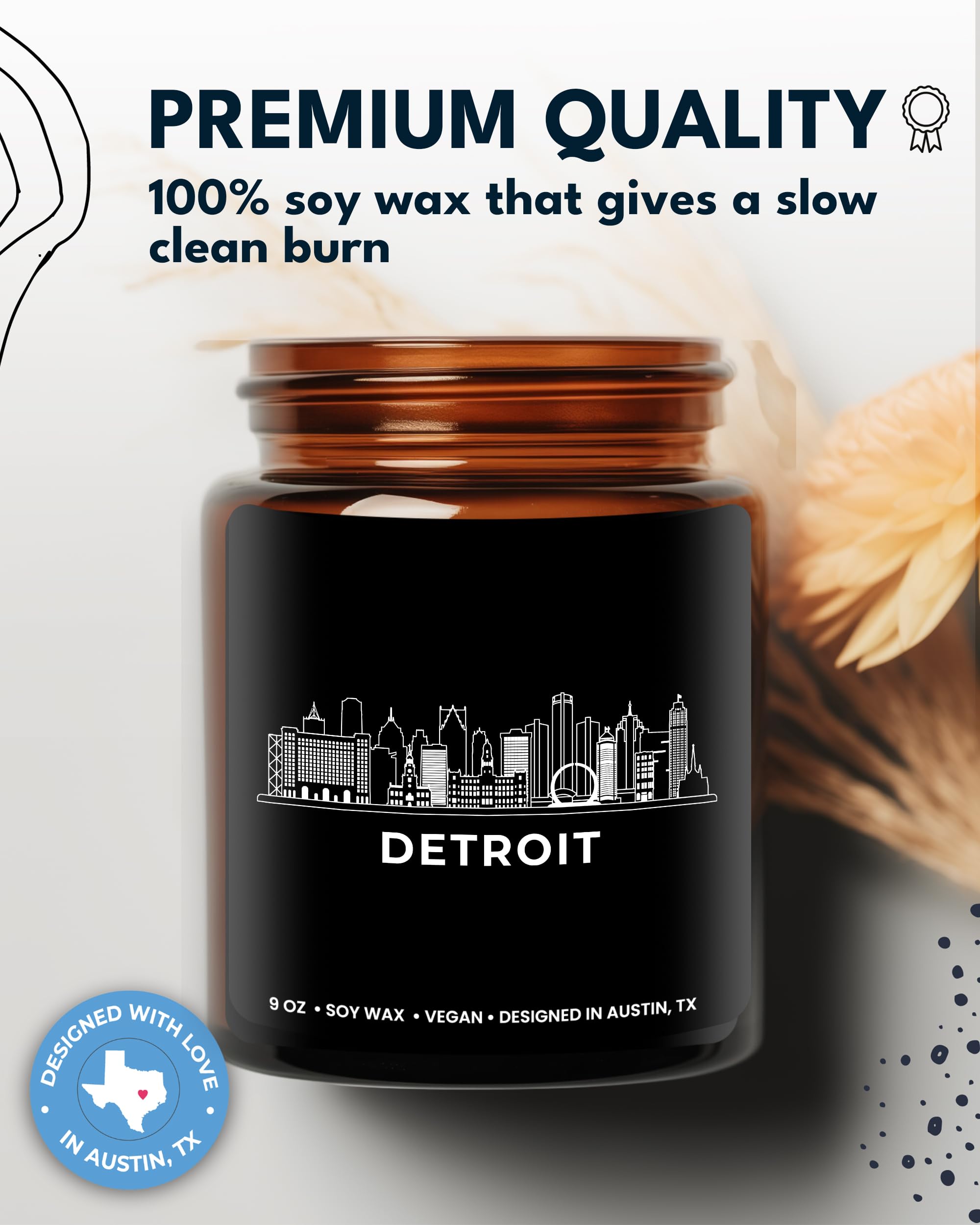 Detroit Candle, Detroit Skyline Gifts, City of Detroit Gifts for Men and Women, Detroit Gift Ideas, Moving Away & Home Sick Gift, Souvenirs, Birthday, Christmas, Gift-Ready