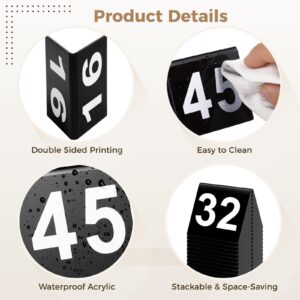 Table Numbers 1 to 50, V-Shaped Black Acrylic Table Numbers, Restaurant Double Sided Printing Table Tents, Wedding Table Card Signs, Waterproof Tabletop Numbers for Banquets, Parties, Business Events