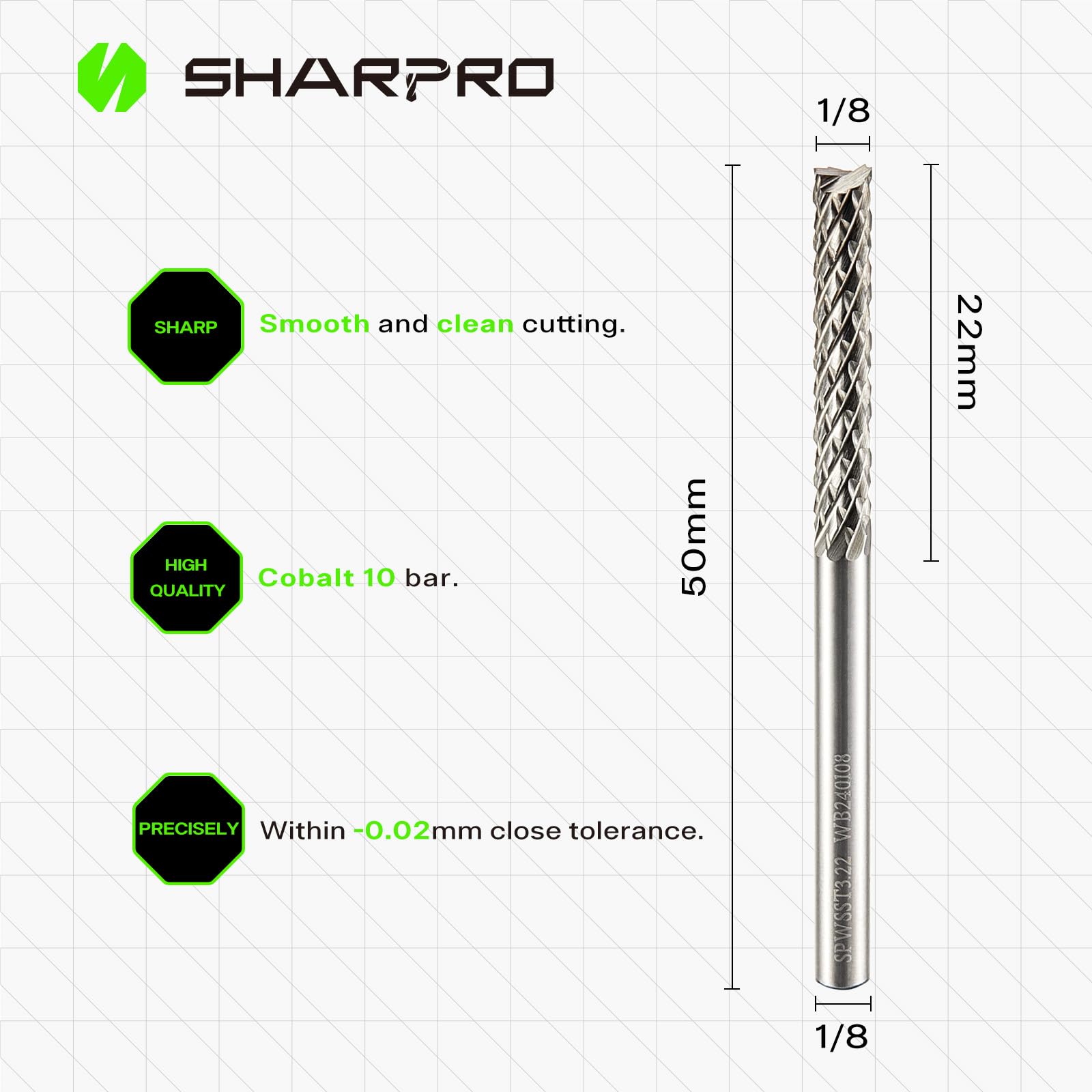 SHARPRO Tungsten Carbide Bur Die Grinder Drill Bit 1/8 Inch Shank and 1/8 Inch Cutting Dia. Milling Cutter for Dremel Bit Rotary Tools PCB Wood HDF Carbon Fiber and Hand-held Router Metal Grinding