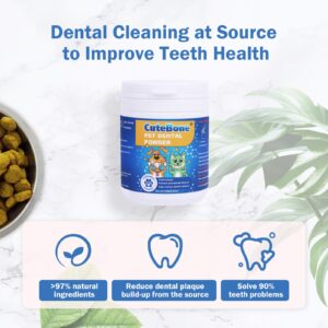 CuteBone Dog Teeth Cleaning Powder - Dog Dental Powder Pet Breath Freshener - Safe & Effective Natural Oral Care Formula Reduces Plaque & Tartar Promotes Healthy Gums Easy-to-Use for Dogs & Cats