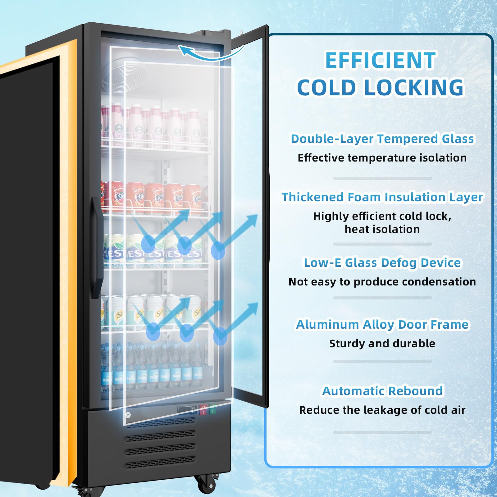 HIPOPLLER 16.2 Cu.ft Commercial Display Refrigerator, Upright Swing Glass Door Merchandiser Fridge with LED Lightning, Reach-in Beverage Cooler for Home Office Shop Restaurant, ETL Approved, Black